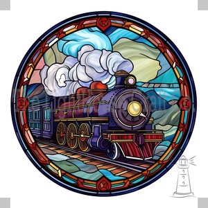 Stained Glass Steam Train Clip Art 12 High Quality Jpgs - Digital ...