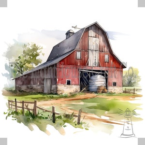 Farm Barns Clip Art 12 High Quality Jpgs - Digital Planner, Journaling ...
