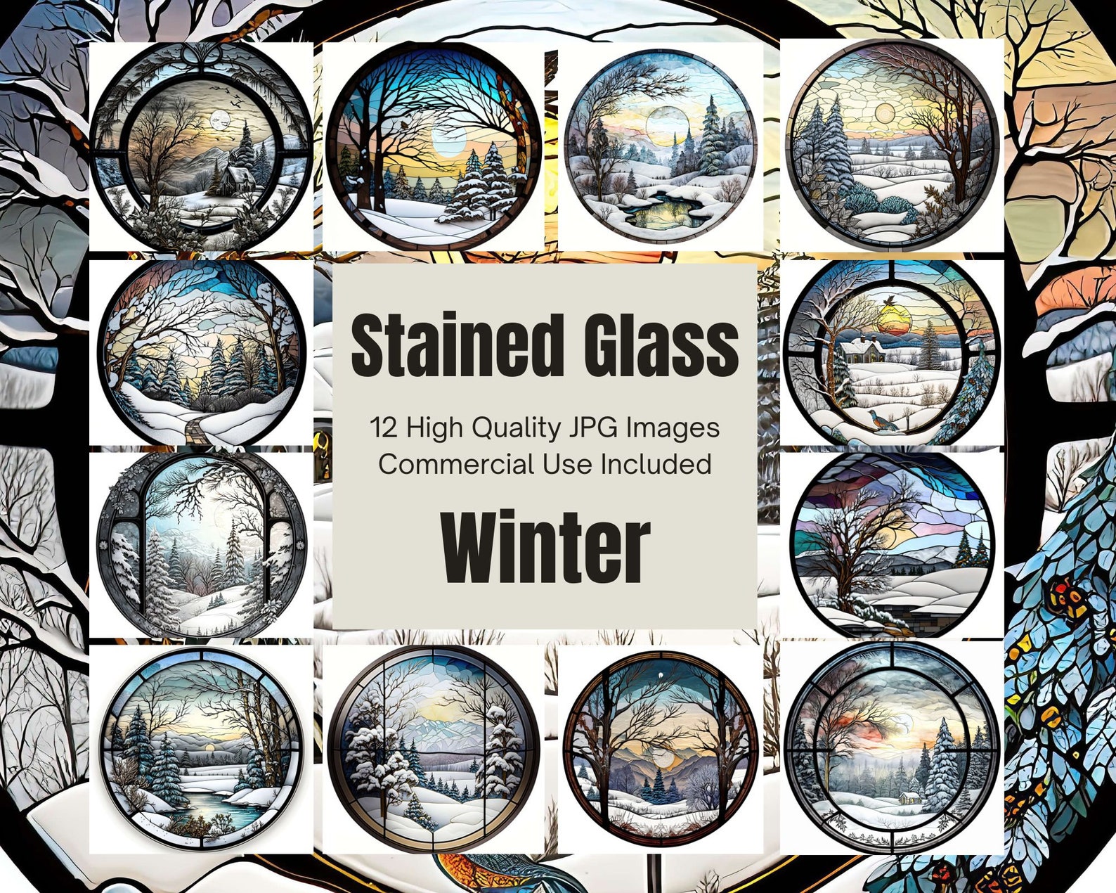 Stained Glass Winter Clip Art 12 High Quality Jpgs Digital - Etsy UK