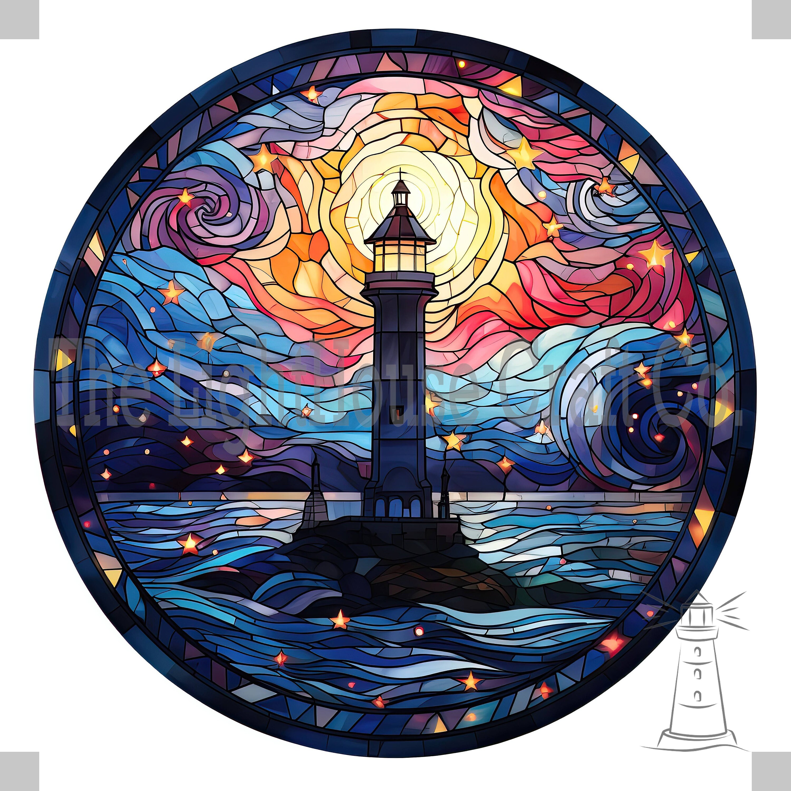 Stained Glass Lighthouse Night Clip Art 12 High Quality Jpgs - Etsy