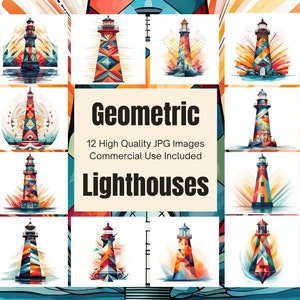 Geometric Lighthouse Clip Art 12 High Quality Jpgs - Digital Planner ...