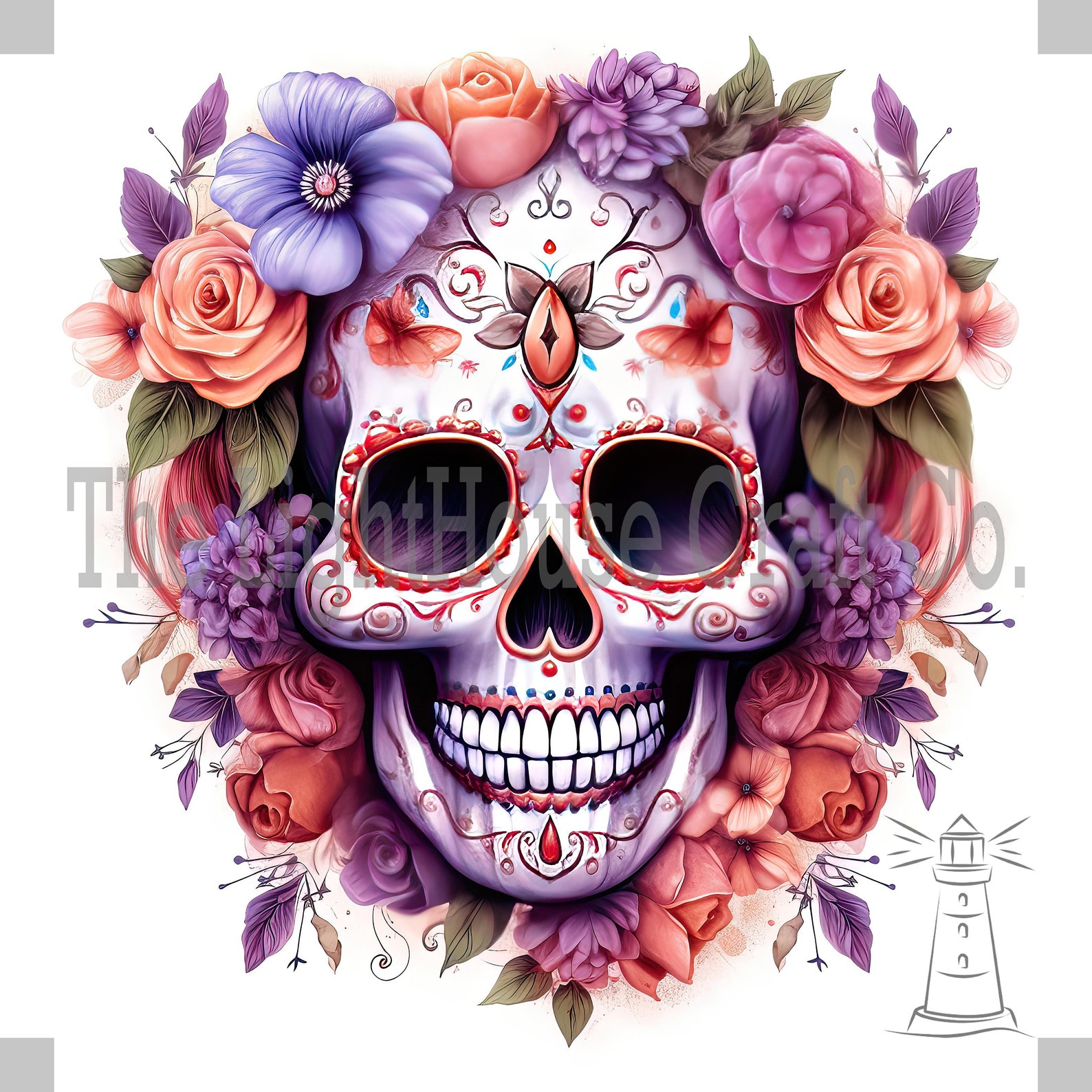 Flowery Skulls Clip Art 12 High Quality Jpgs - Digital Planner ...
