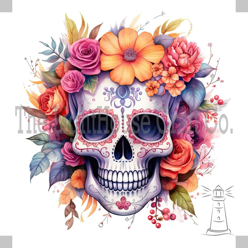 Flowery Skulls Clip Art 12 High Quality Jpgs - Digital Planner ...