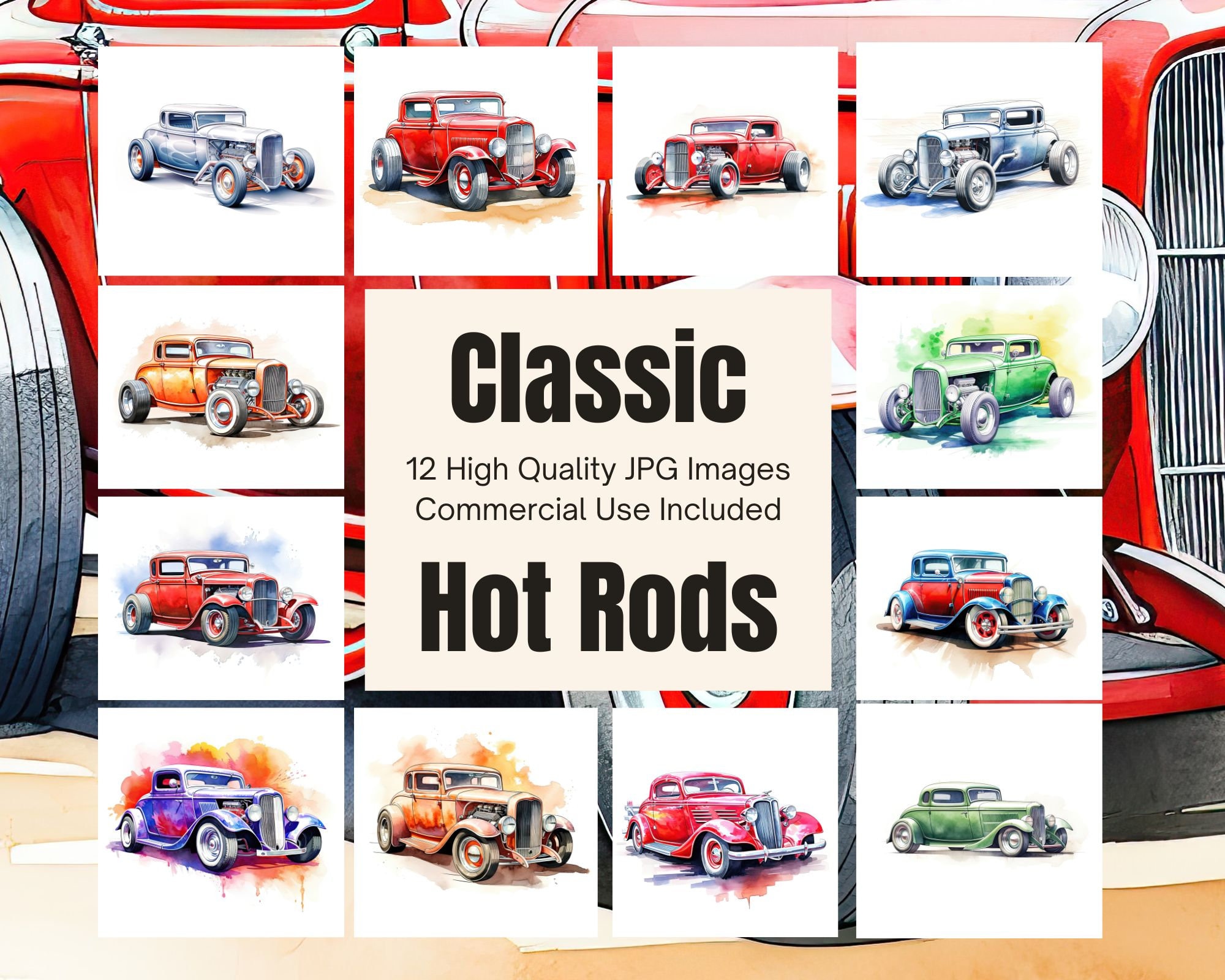 Classic Hot Rods Clip Art 12 High Quality Jpgs Digital - Etsy