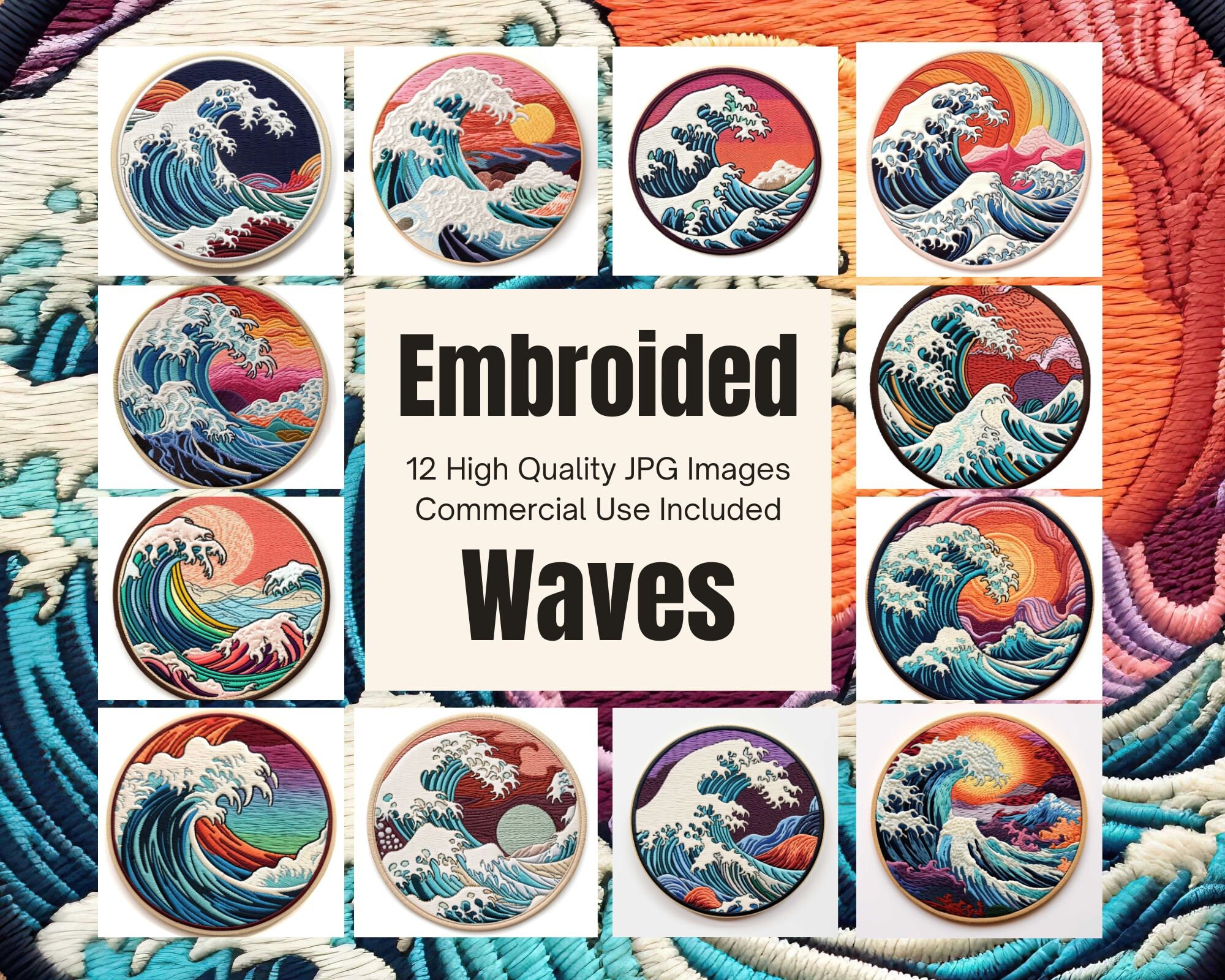 Embroidered Waves Clip Art 12 High Quality Jpgs - Digital Planner ...