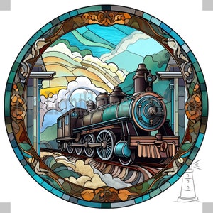 Stained Glass Steam Train Clip Art 12 High Quality Jpgs - Digital Planner, Journaling, Wall Art ...
