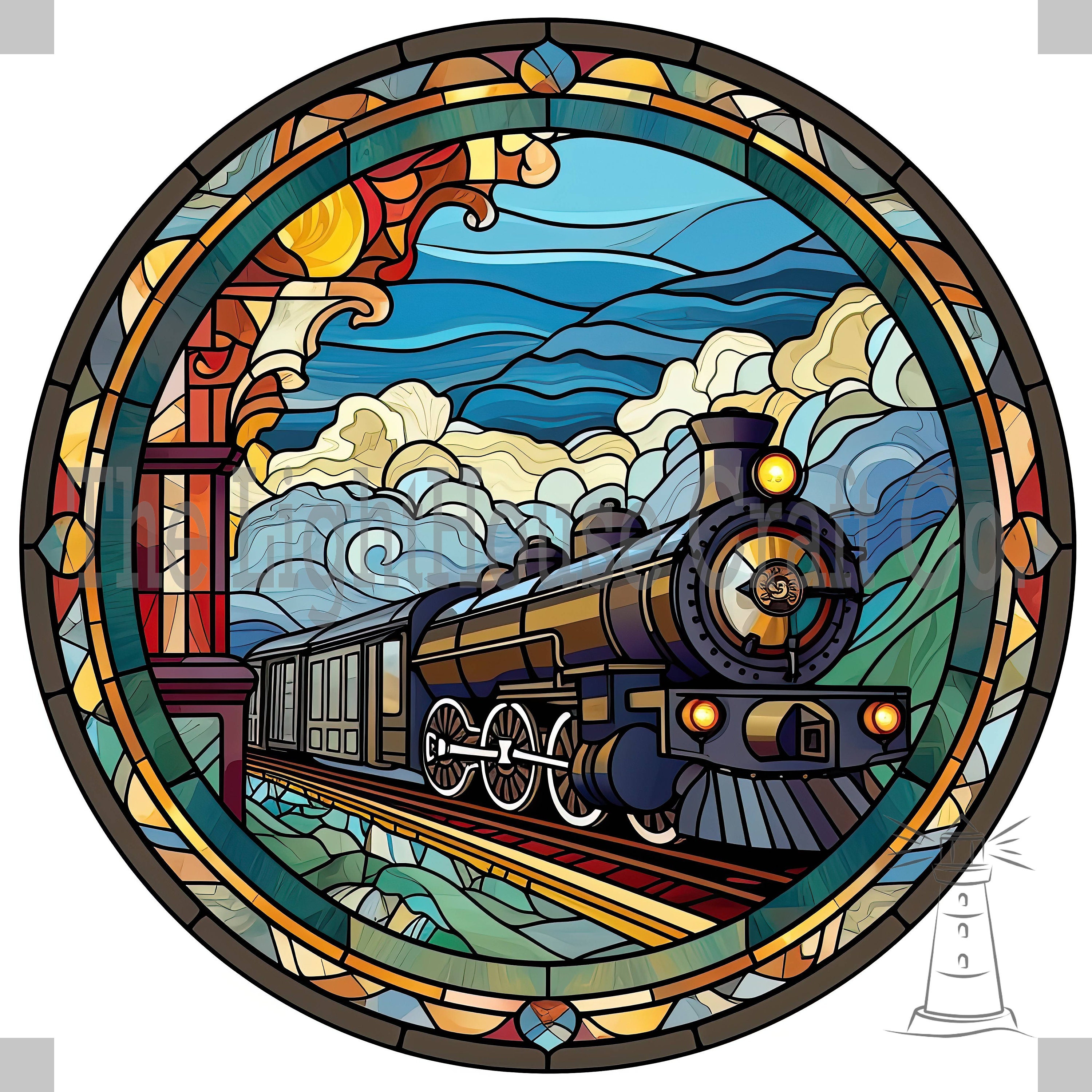 Stained Glass Steam Train Clip Art 12 High Quality Jpgs - Etsy UK