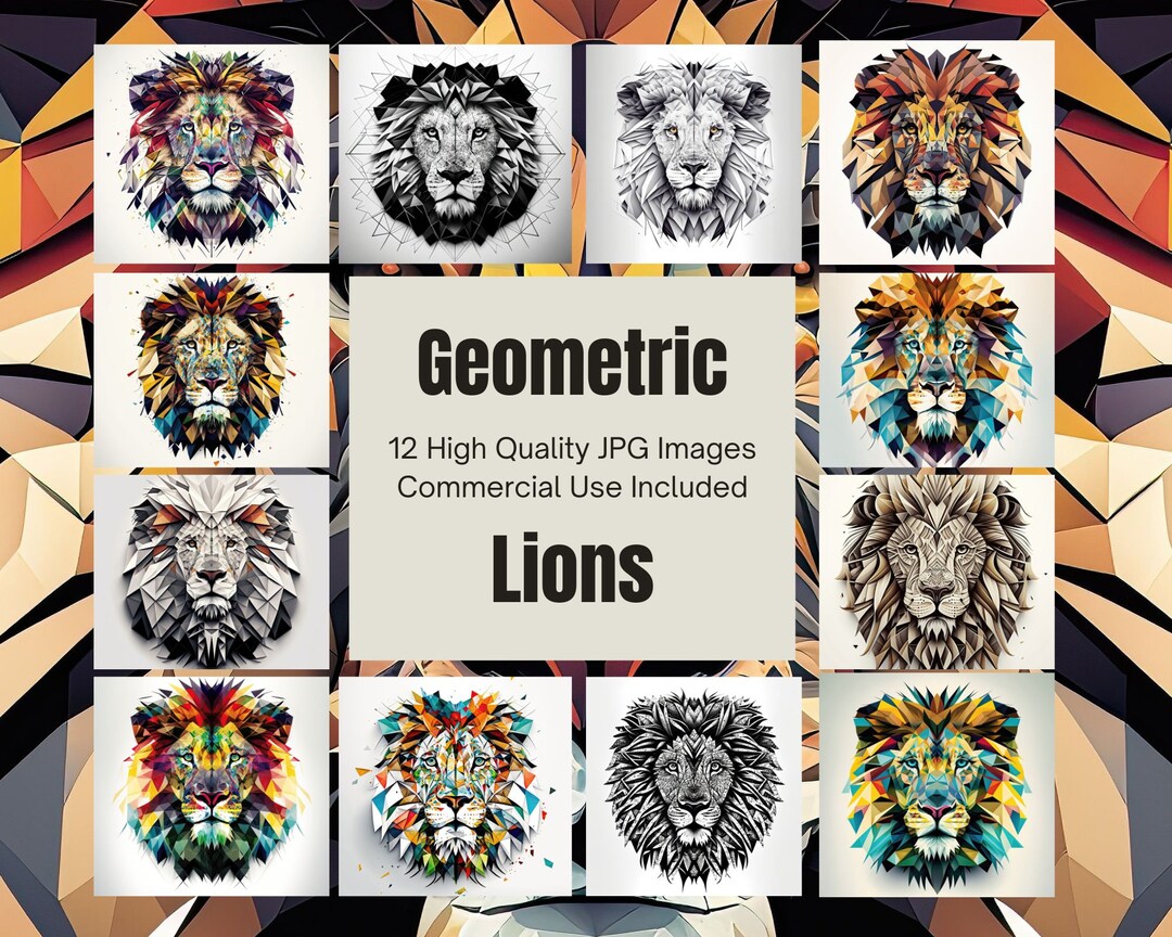 Geometric Lion Clip Art 12 High Quality Jpgs - Digital Planner ...