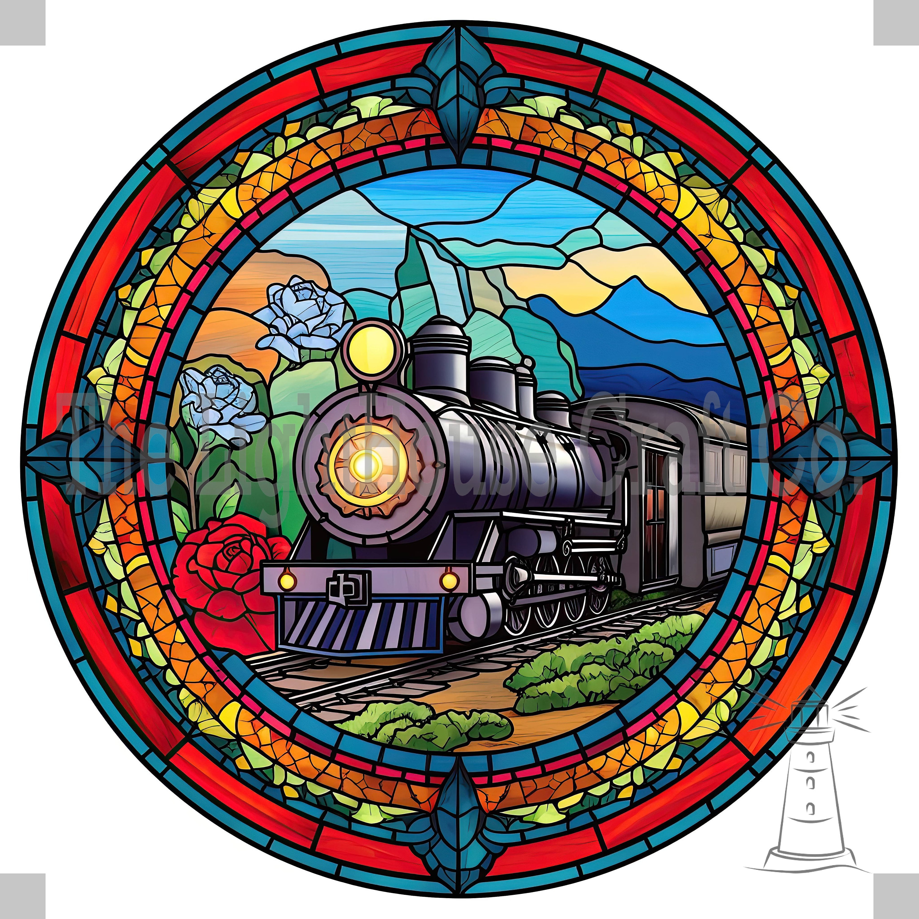 Stained Glass Steam Train Clip Art 12 High Quality Jpgs - Etsy UK