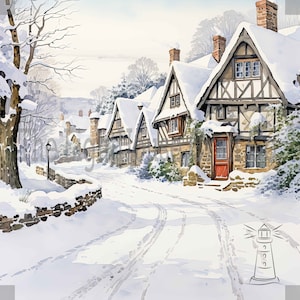 Countryside Winter Village Clip Art 12 High Quality Jpgs - Digital ...