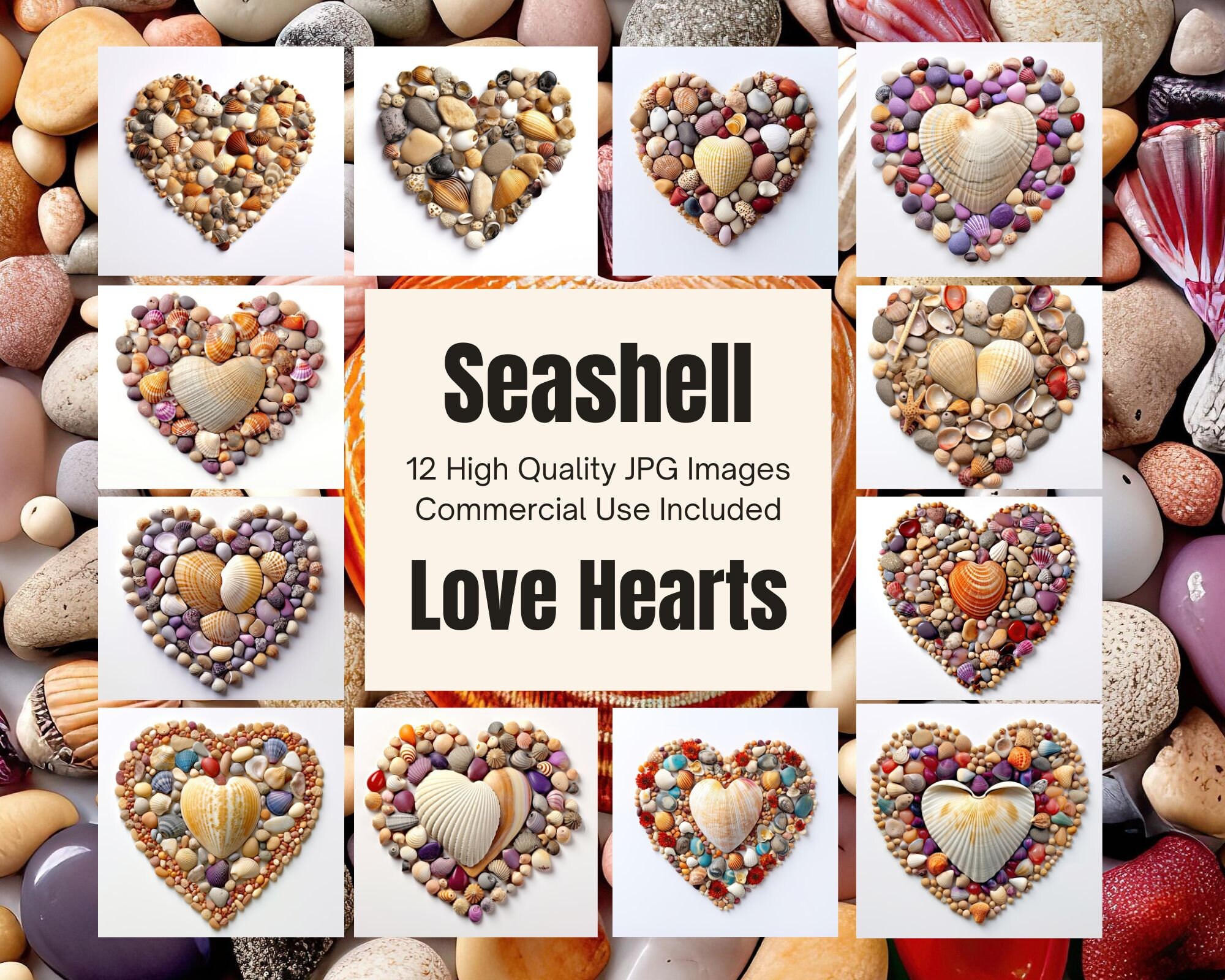 Seashell Love Hearts Clip Art 12 High Quality Jpgs Digital - Etsy