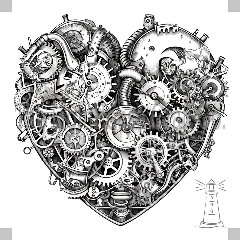 Steampunk Love Hearts Clip Art 12 High Quality Jpgs - Digital Planner ...