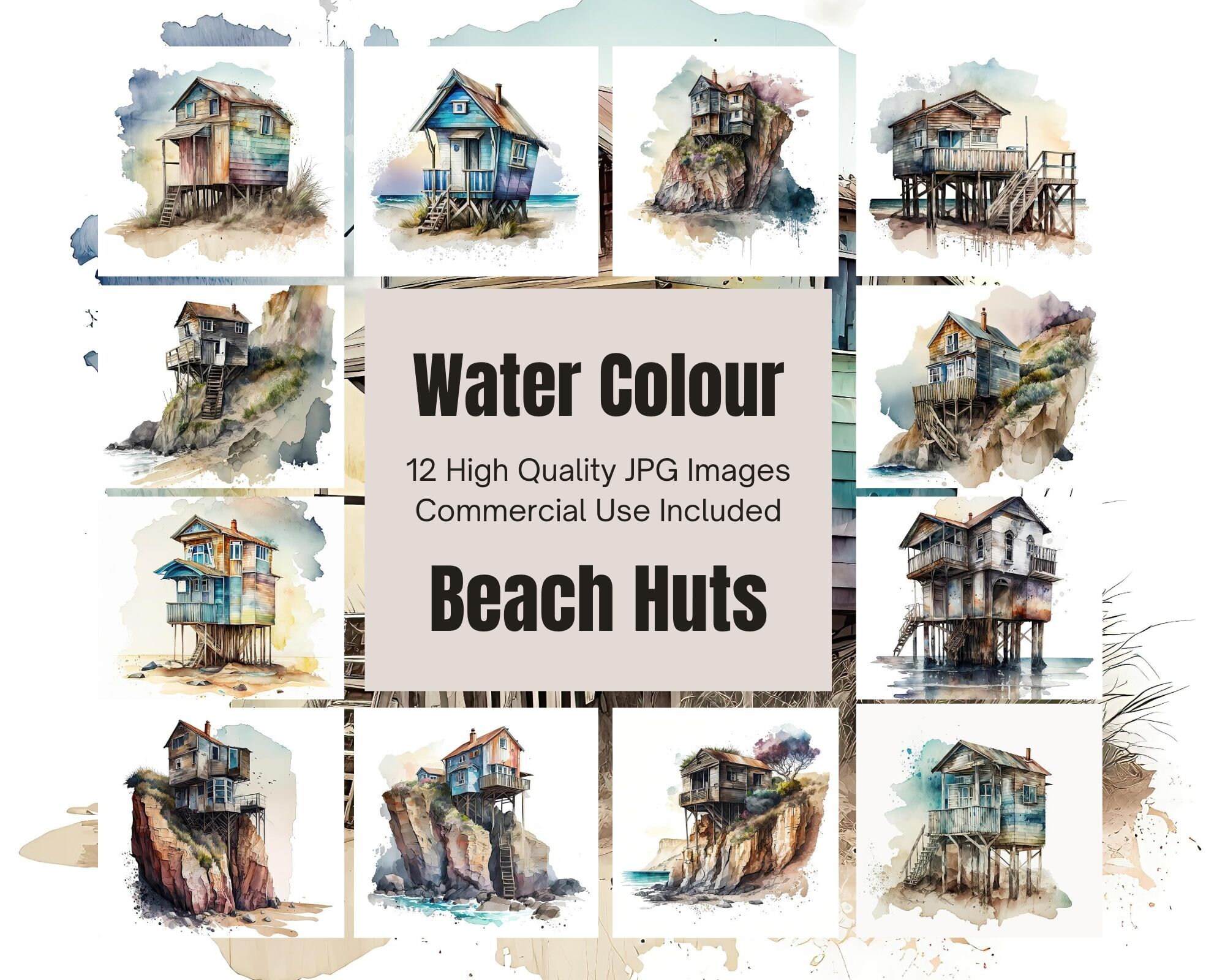 Beach Huts Clip Art 12 High Quality Jpgs Digital Planner - Etsy