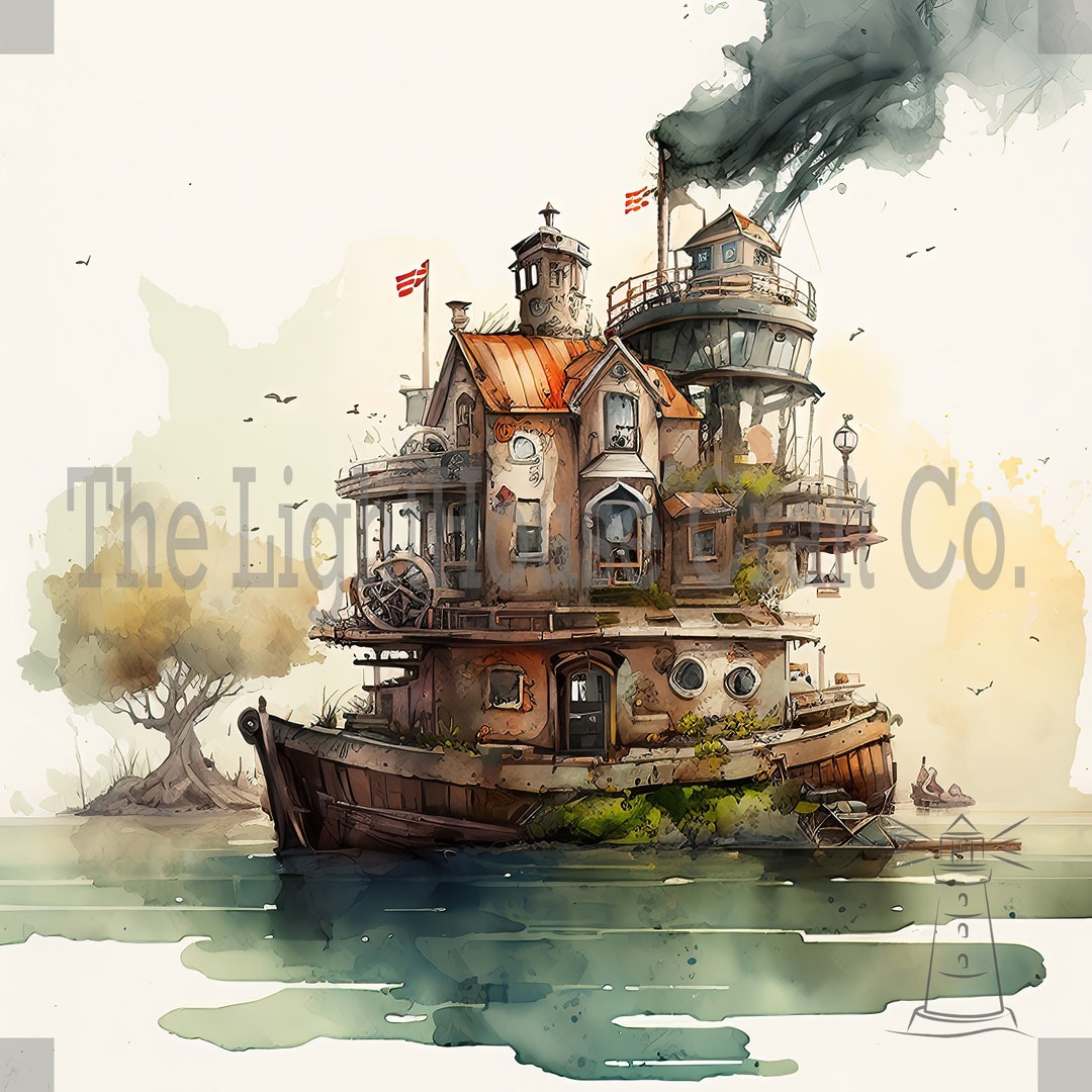 Steam Boat Houses Two Clip Art 12 High Quality Jpgs - Digital Planner ...