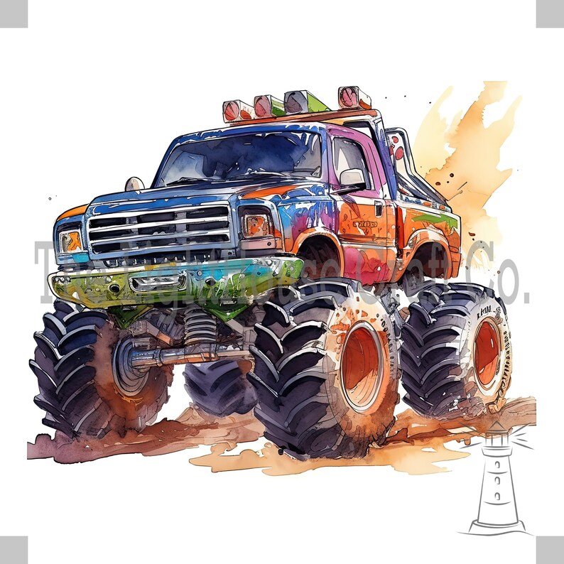 Monster Trucks Clip Art 12 High Quality Jpgs Digital - Etsy