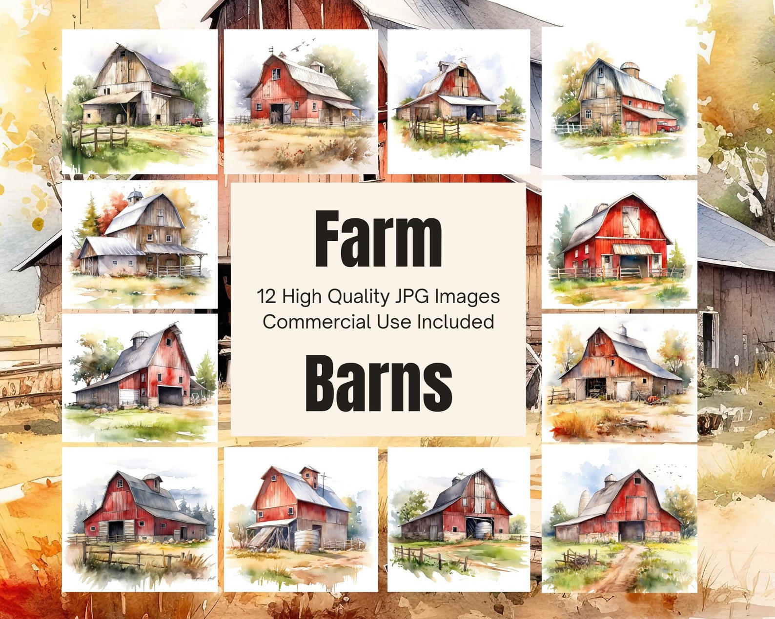 Farm Barns Clip Art 12 High Quality Jpgs - Digital Planner, Journaling ...