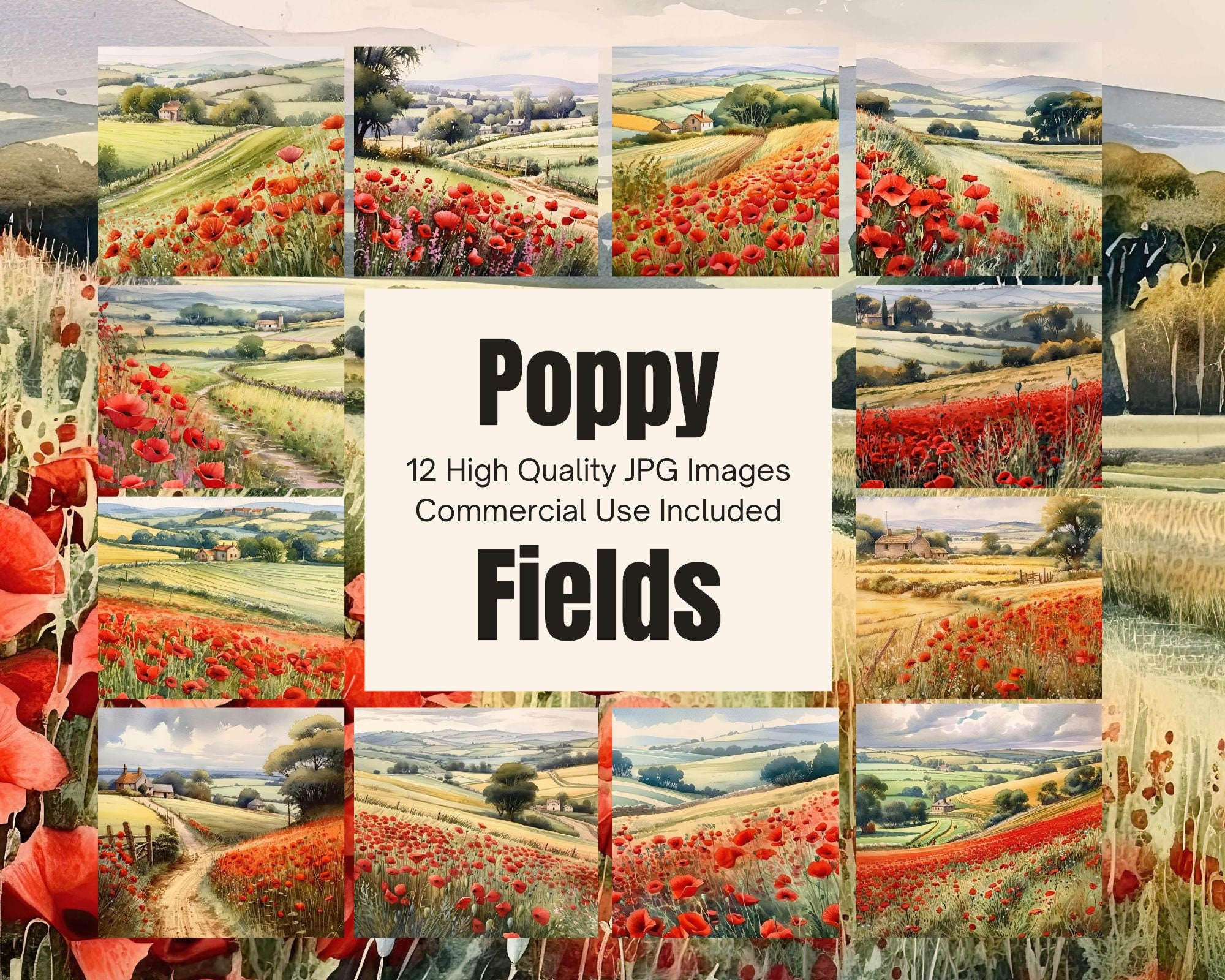 Poppy Fields Clip Art 12 High Quality Jpgs Digital Planner - Etsy