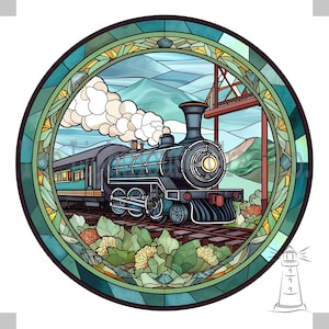 Stained Glass Steam Train Clip Art 12 High Quality Jpgs - Digital Planner, Journaling, Wall Art ...
