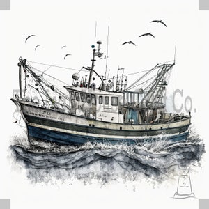 Watercolour Trawlers Clip Art 12 High Quality Jpgs - Digital Planner ...