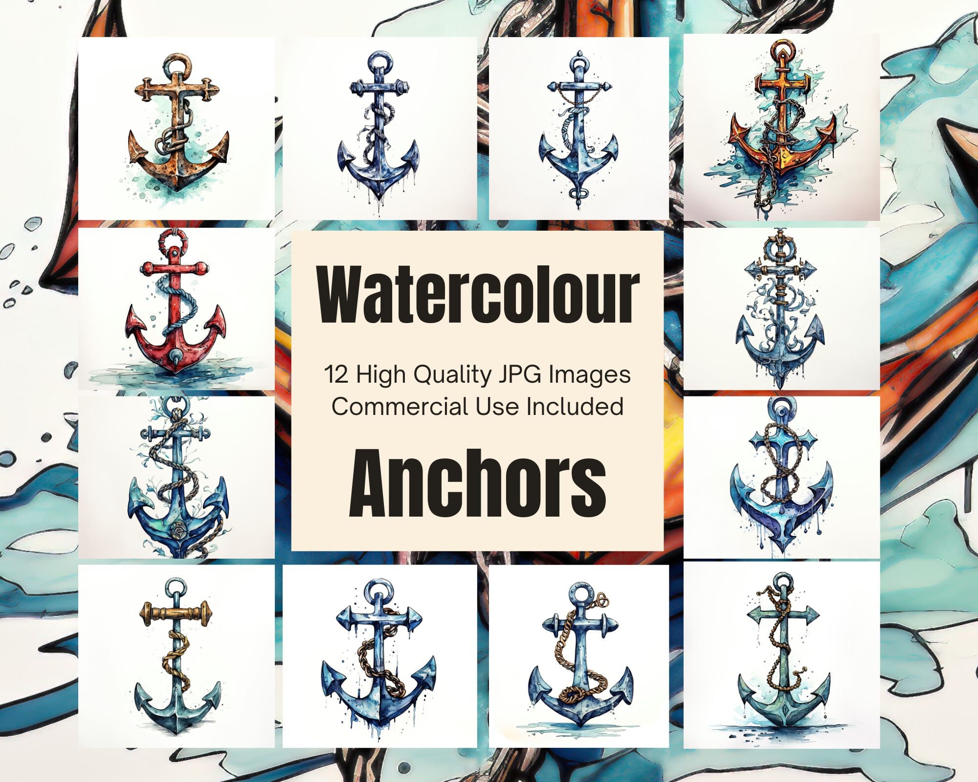 Anchor Clip Art 12 High Quality Jpgs - Digital Planner, Journaling ...