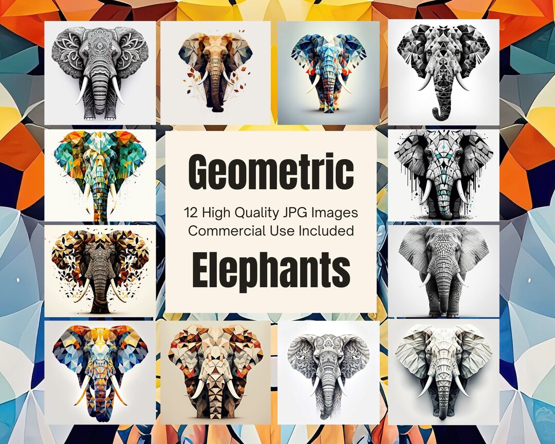 Geometric Elephant Clip Art 12 High Quality Jpgs - Digital Planner ...