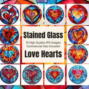 Stained Glass Love Hearts Clip Art 12 High Quality Jpgs - Digital ...