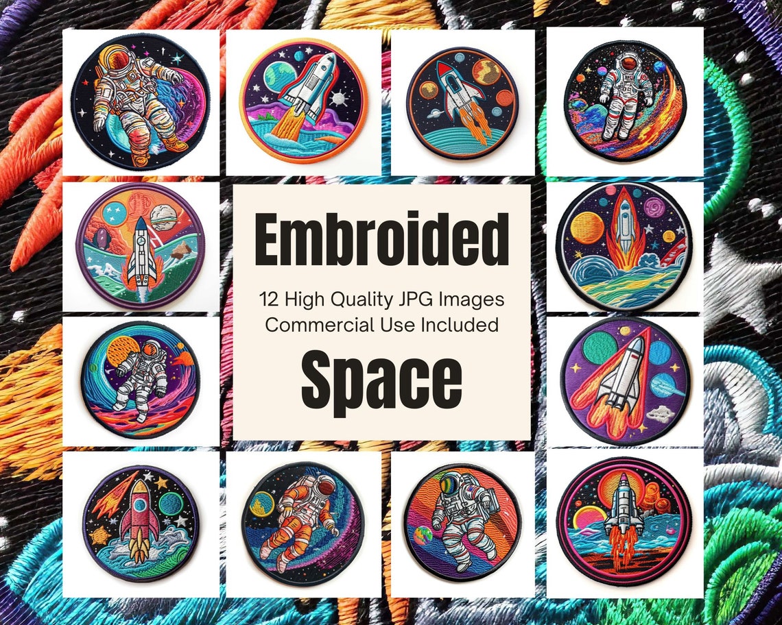 Embroidered Space Clip Art 12 High Quality Jpgs Digital - Etsy