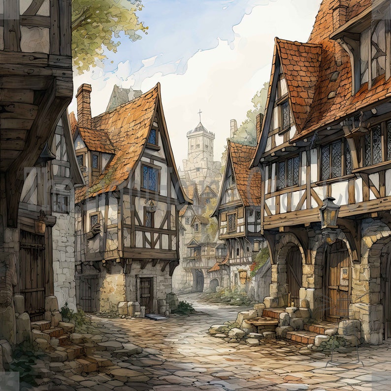 Medieval Village Clip Art 12 High Quality Jpgs Digital - Etsy UK