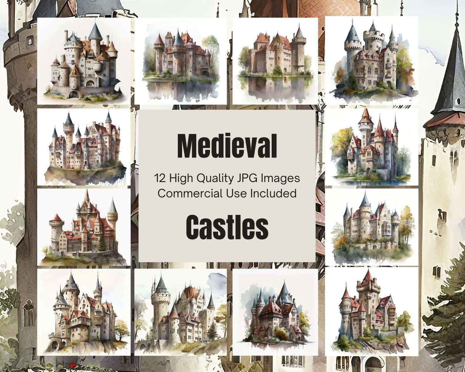 Medieval Castles Clip Art 12 High Quality Jpgs - Digital Planner ...
