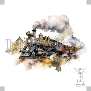 Steam Train Clip Art 12 High Quality Jpgs - Digital Planner, Journaling, Watercolour, Wall Art ...