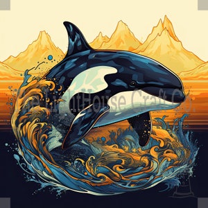 Orca Killer Whale Stylised Clip Art 12 High Quality Jpgs - Digital ...
