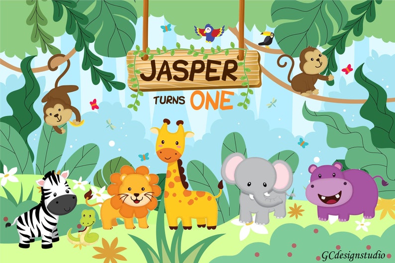 Safari Animals Birthday Backdrop Banner, Safari Theme Party, Safari ...