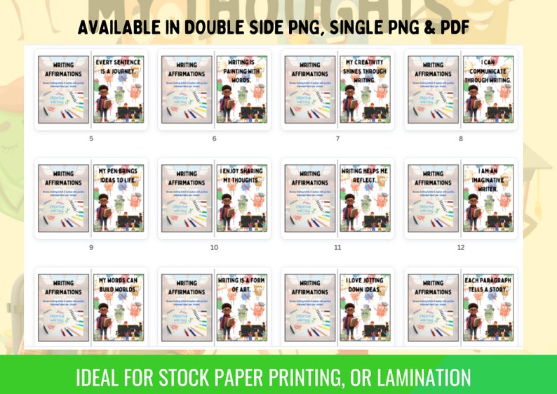 Writing Character Cards, Writing Affirmation Cards, Academic ...