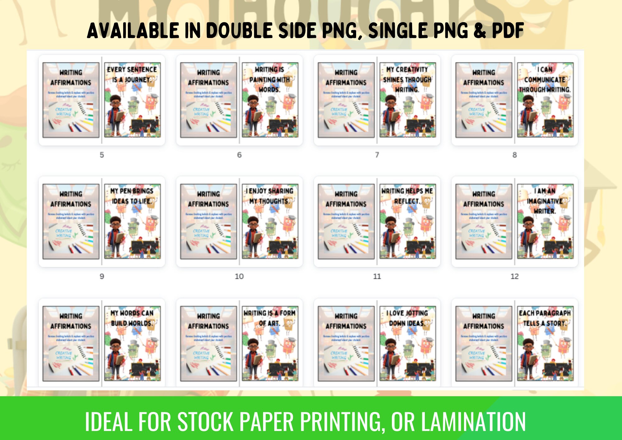 Writing Character Cards, Writing Affirmation Cards, Academic ...