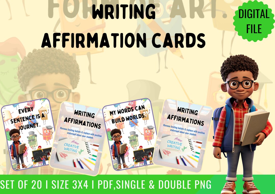 Writing Character Cards, Writing Affirmation Cards, Academic ...