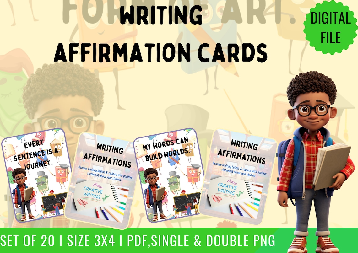 Writing Character Cards, Writing Affirmation Cards, Academic ...