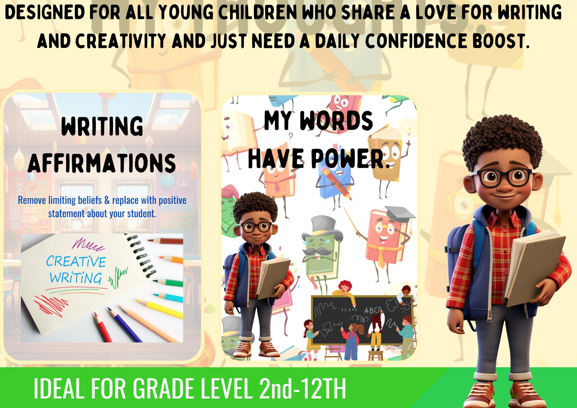 Writing Character Cards, Writing Affirmation Cards, Academic ...