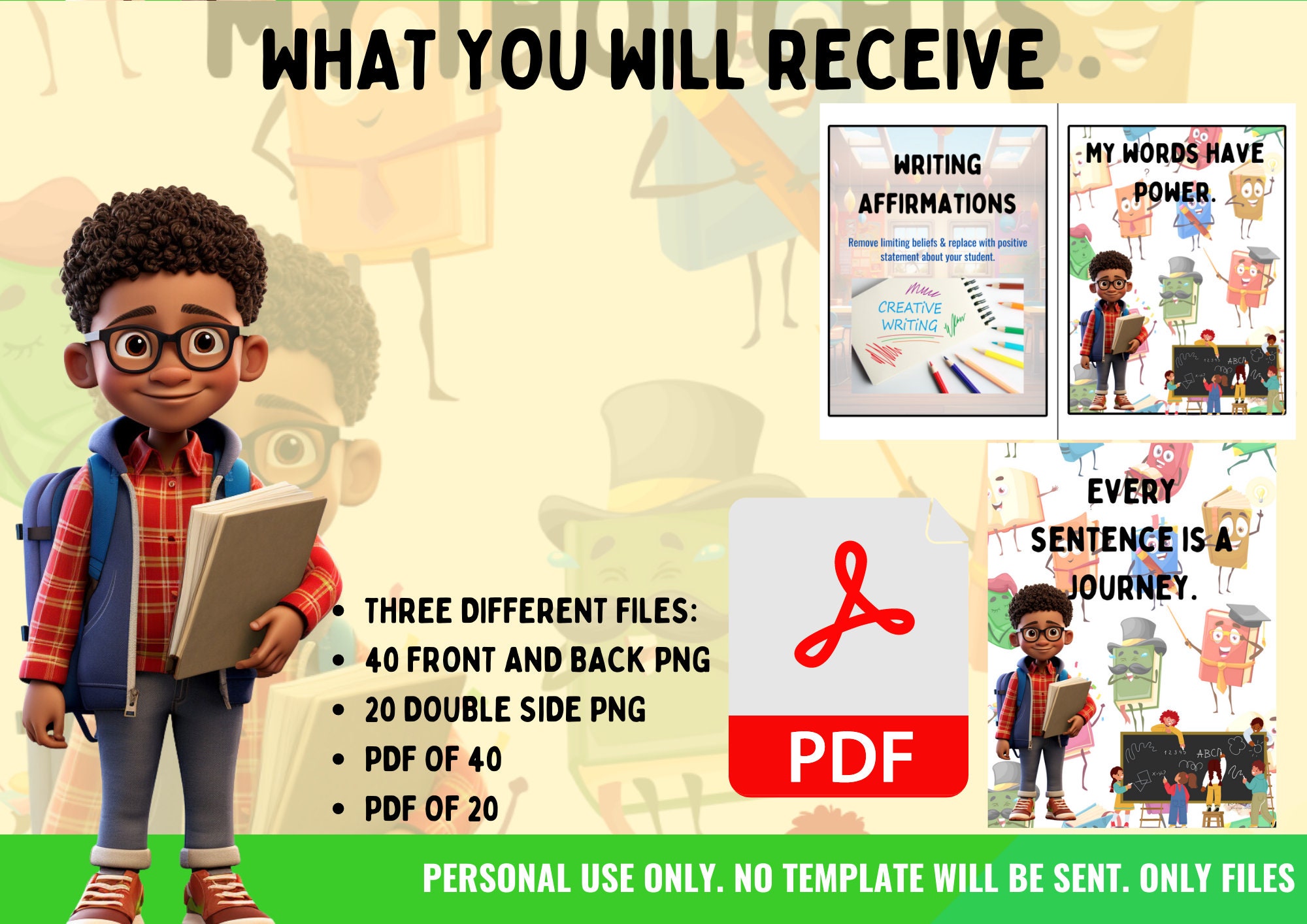 Writing Character Cards, Writing Affirmation Cards, Academic ...