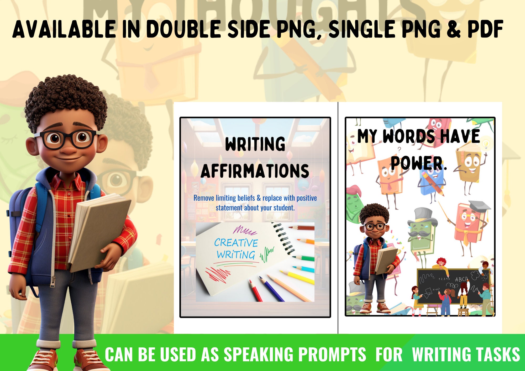 Writing Character Cards, Writing Affirmation Cards, Academic ...