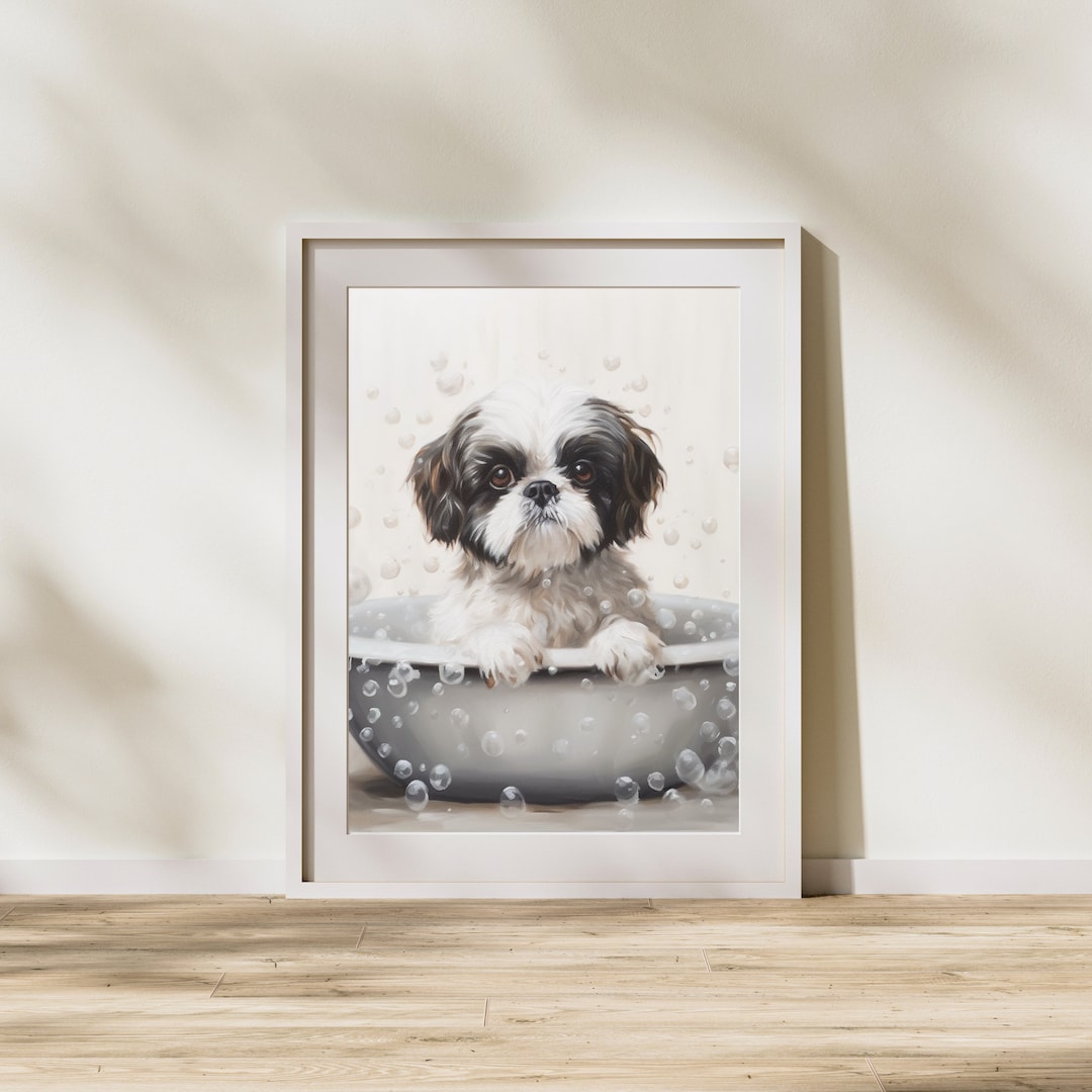 Splish Splash Shih Tzu-dog Bathroom Wall Art | Digital Download Oil ...
