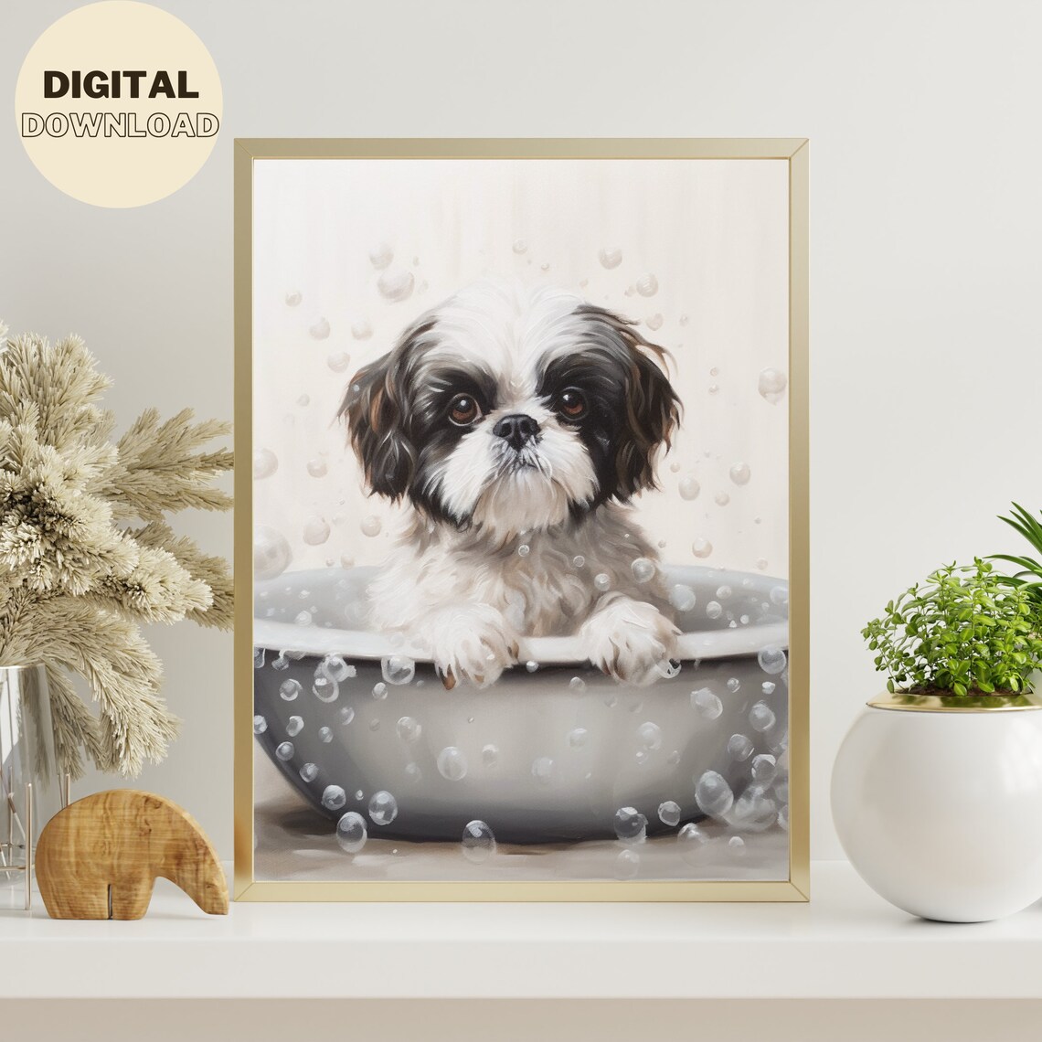 Splish Splash Shih Tzu-dog Bathroom Wall Art Digital Download Oil ...
