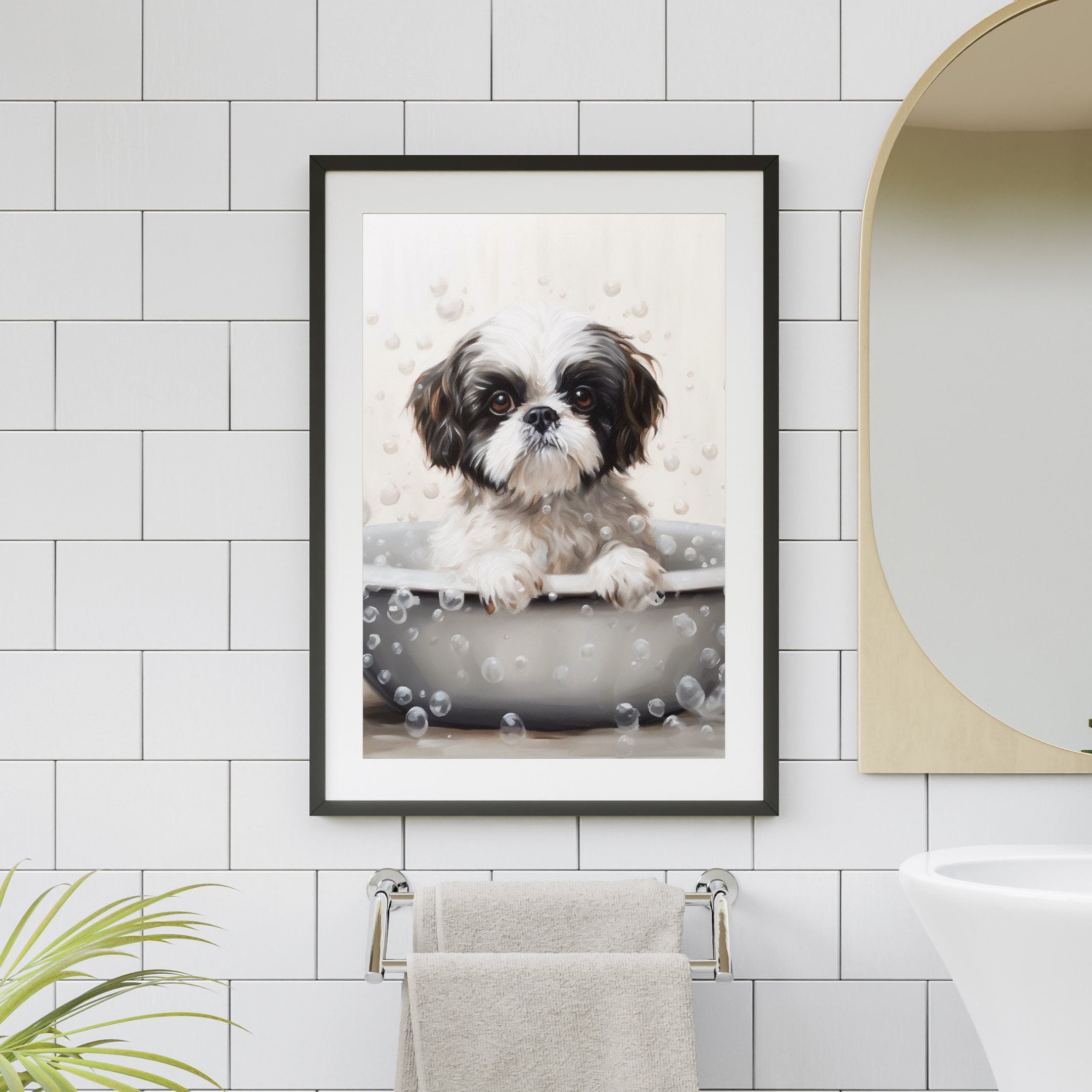 Splish Splash Shih Tzu-dog Bathroom Wall Art Digital Download Oil ...
