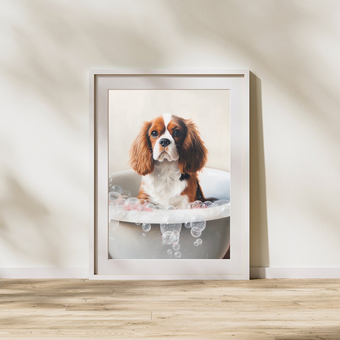 Royal Bath Bliss- Cavalier King Charles Spaniel Bathtub Oil Painting ...