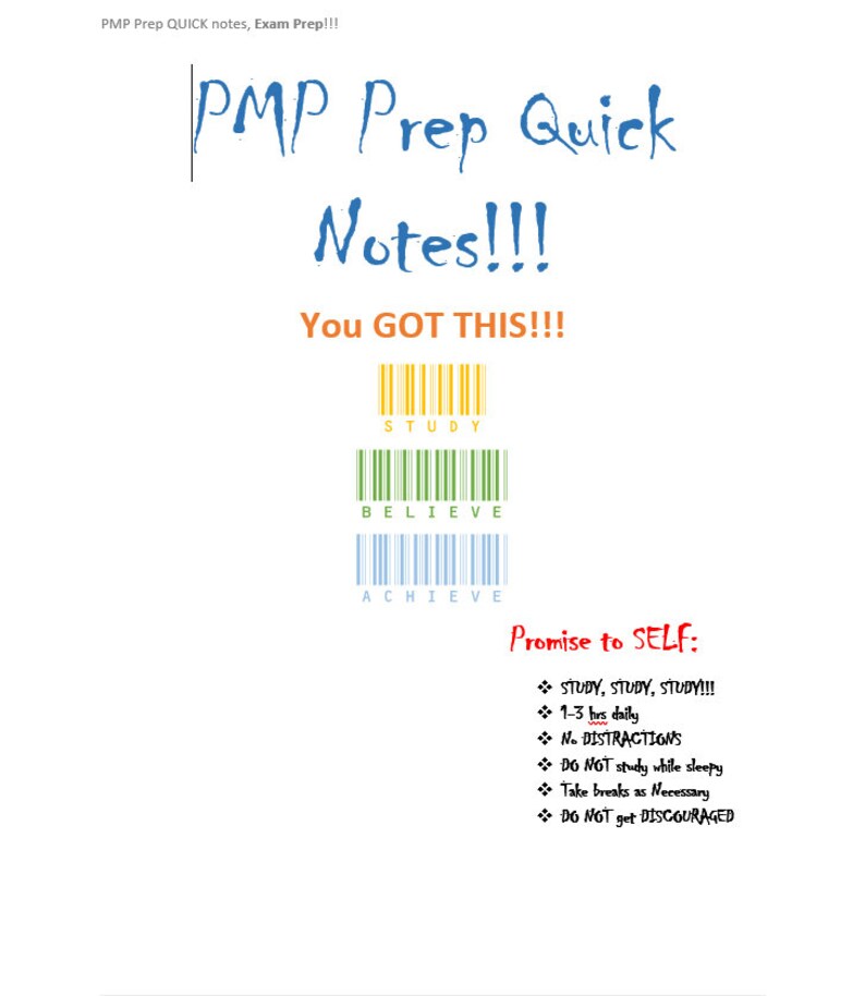 PMP Prep Quick Notes - Etsy
