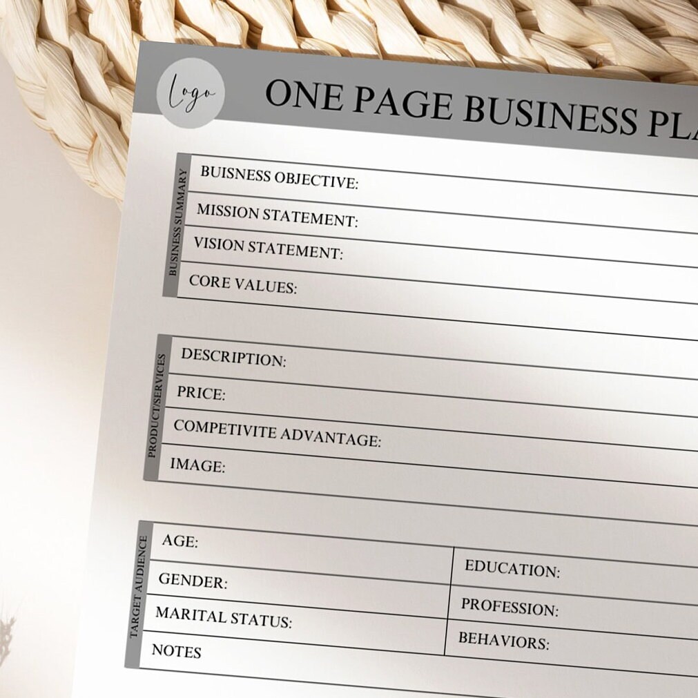 One Page Business Plan, 1-page Business Plan Template, Simple Business ...