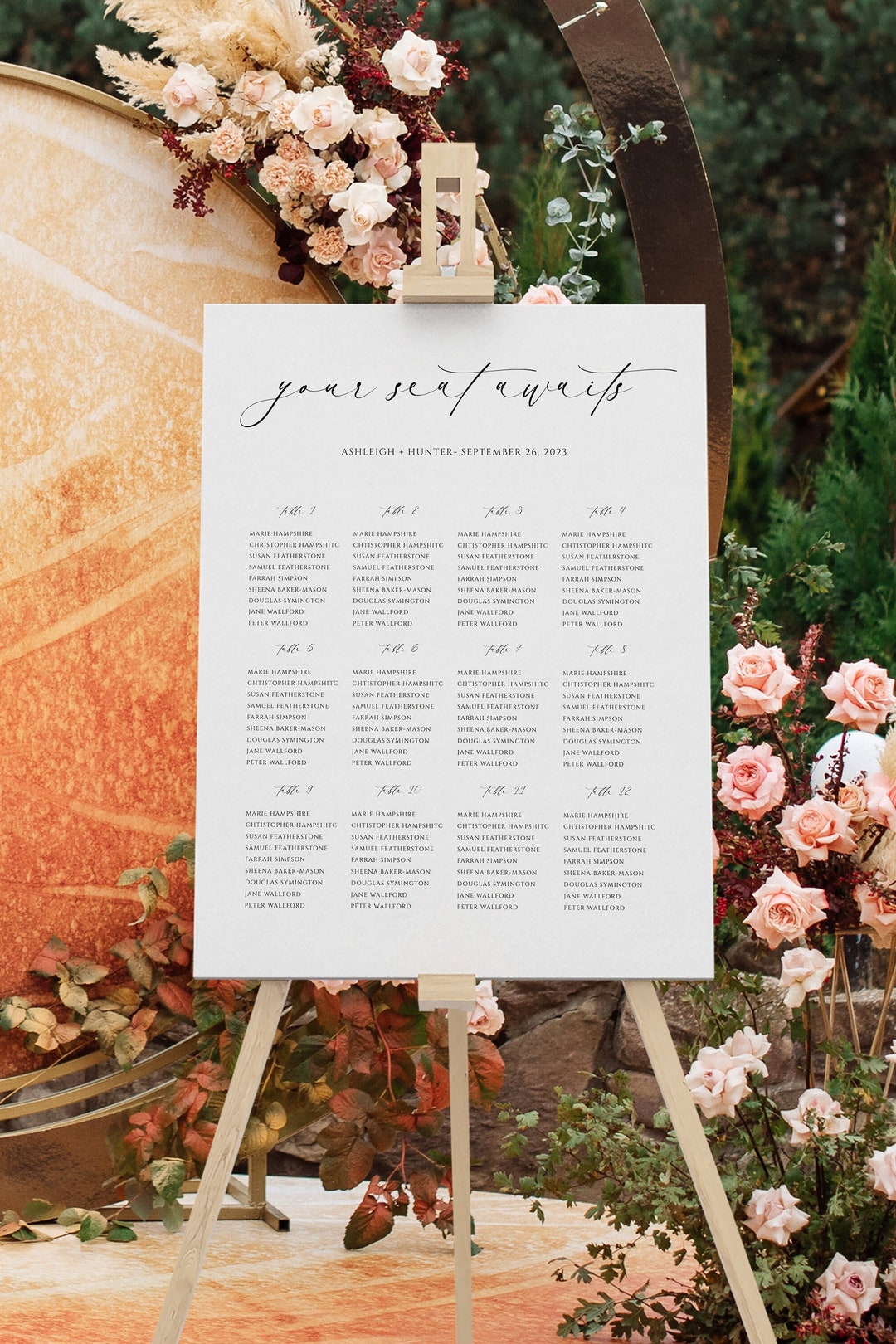 Minimalist Seating Chart Sign, Modern Seating Chart Sign, Templett Sign ...