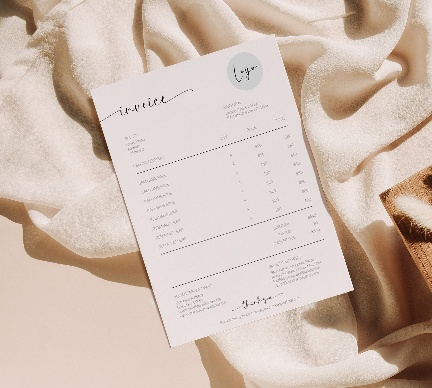 Minimalist Business Invoice Template, Modern Editable Design (digital ...