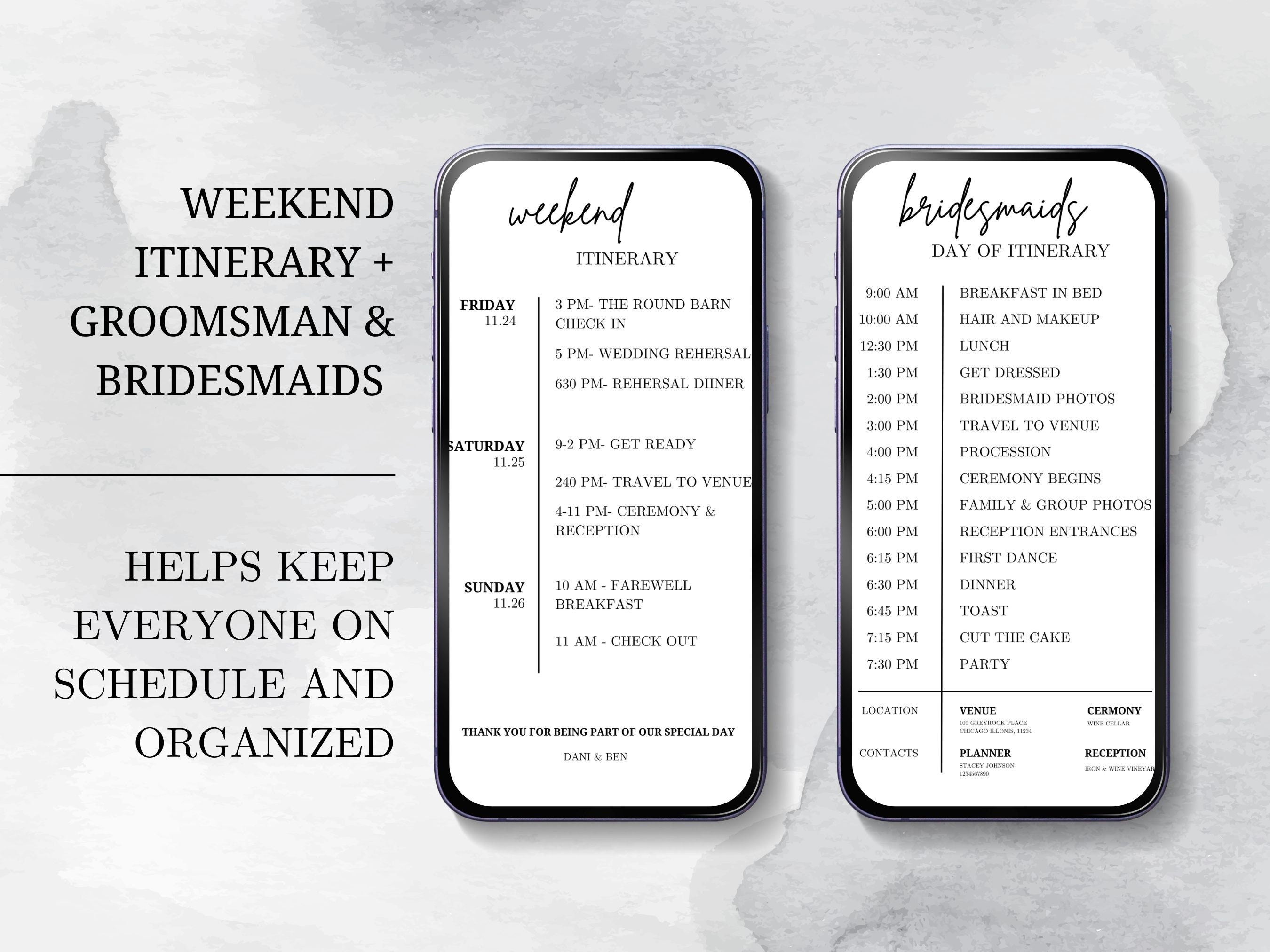 Wedding Timeline Template, Mobile Wedding Itinerary, Digital Wedding ...