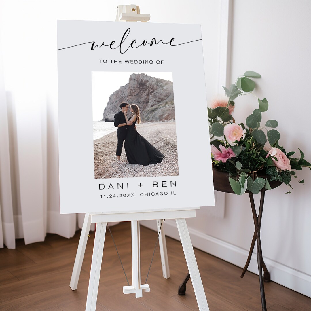 Wedding Welcome Sign Template, Welcome Sign With Photo, Elegant Wedding ...
