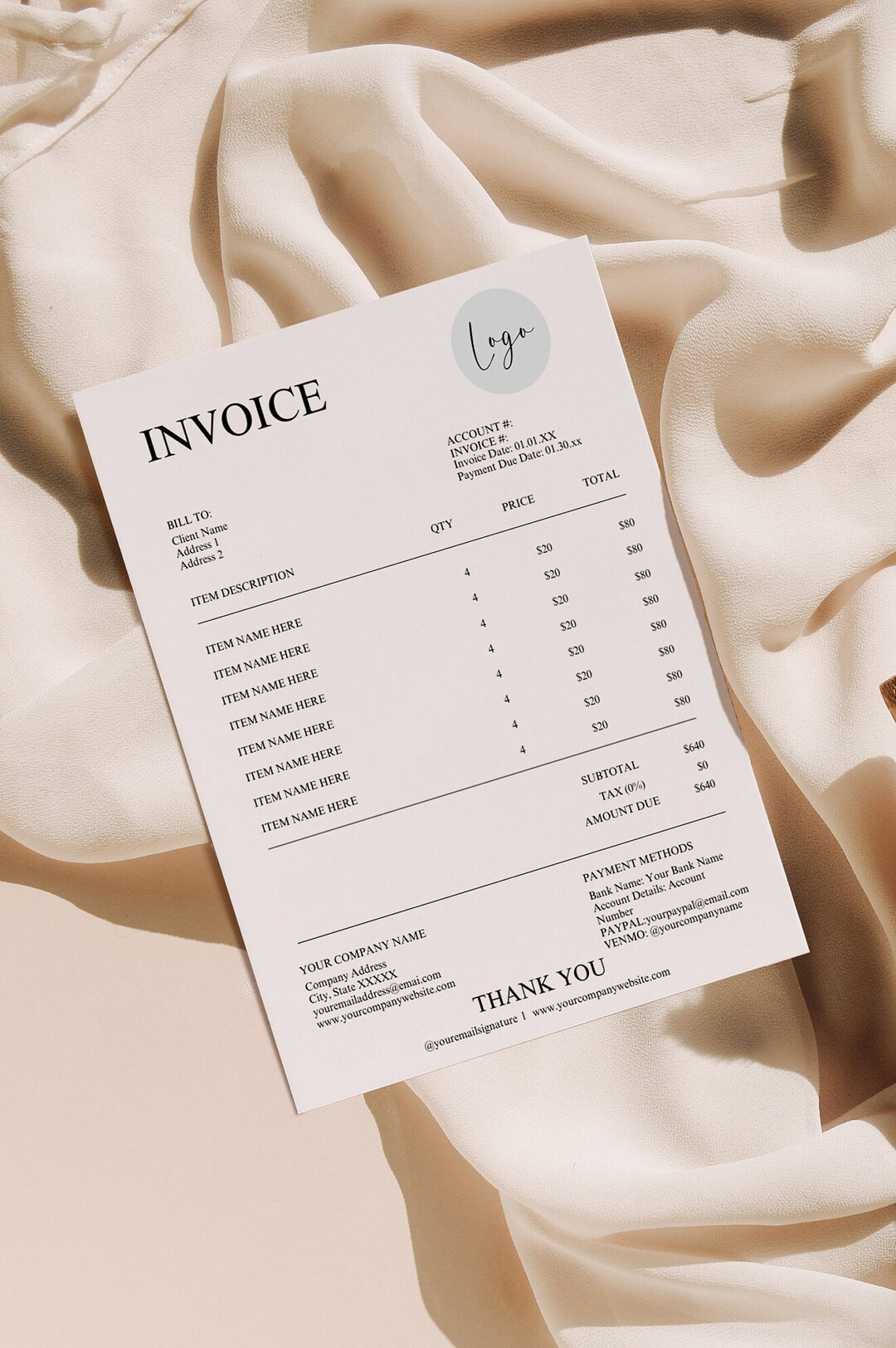 Minimalist Invoice Template Download , Boho Small Business, Modern ...